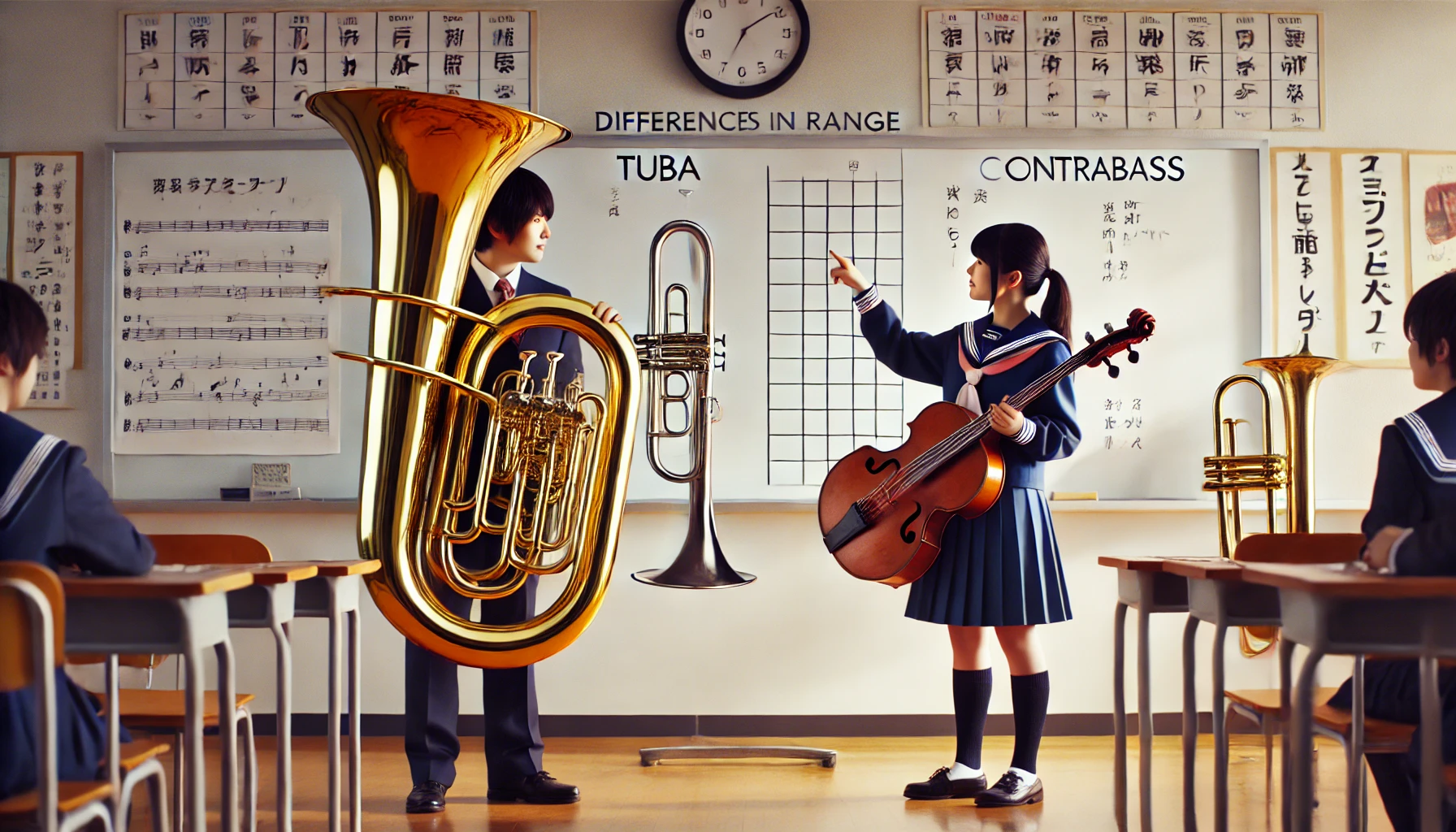 チューバとコントラバスの楽譜や音域の違いや吹奏楽の役割まで解説！